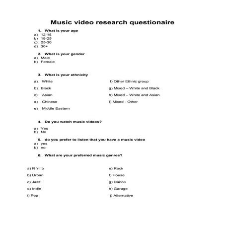 Music video questionnaire | DOCX