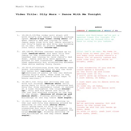 Music video script_template 2 | DOCX
