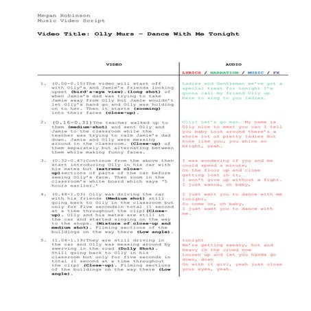 Music video script_template 2 | DOCX
