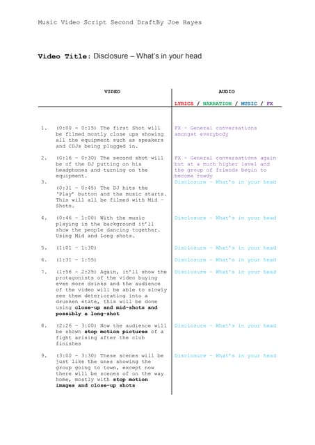 Music Video Script template music-video-script-template
