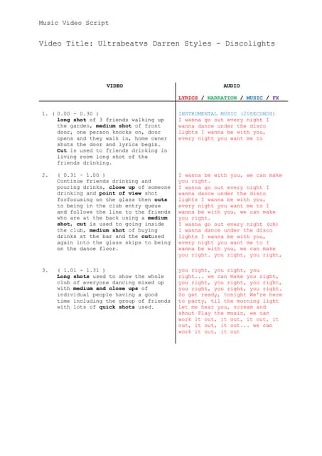 Music video script | DOCX | Music Video | Genres