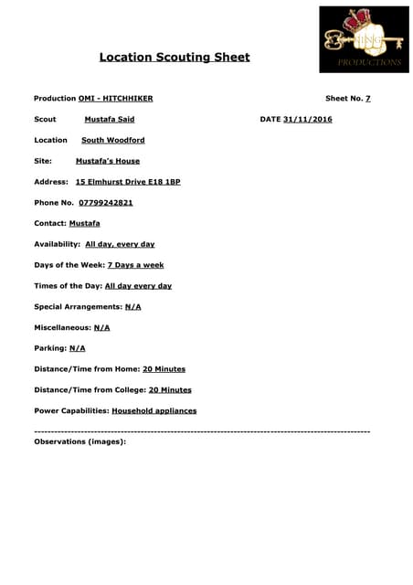 Location Scouting Form | PDF