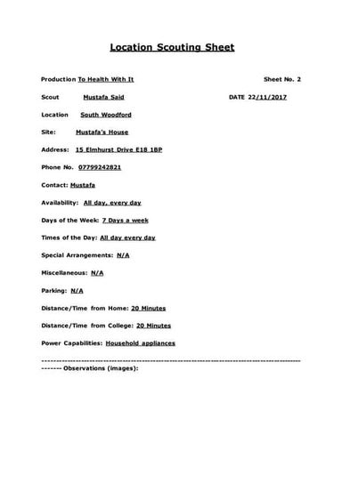 Location Scout Form: Southend on Sea | PDF