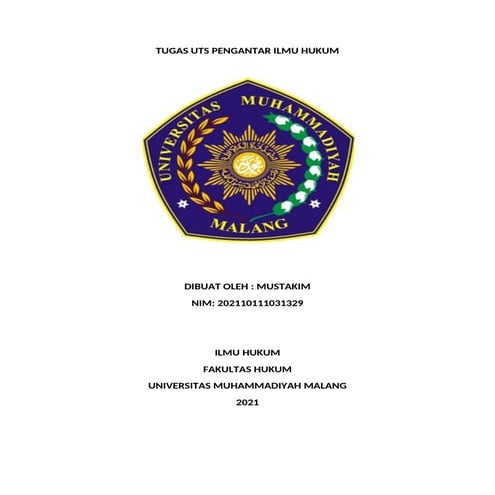 Tugas Pengantar Ilmu Hukum Mata Kuliah Hukum Pdf 