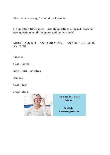 Must Have A Strong Financial Background 19 Question Timed Quidocx