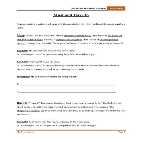 Must vs. have to | PDF
