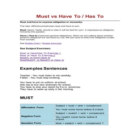 Must vs have to grammar | DOCX