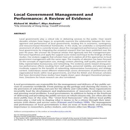 Local Government Management and Performance: A Review of Evidence | PDF