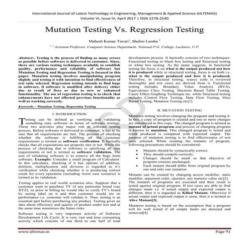 Mutation Testing Vs Regression Testing Pdf