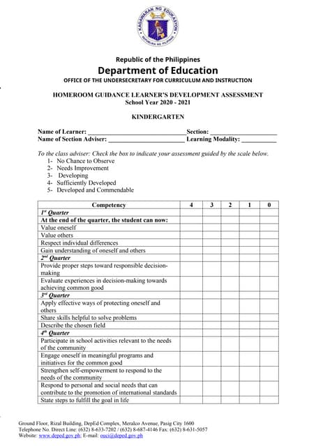 HOMEROOM GUIDANCE LEARNER’S DEVELOPMENT ASSESSMENT (Grade 4-6 ...