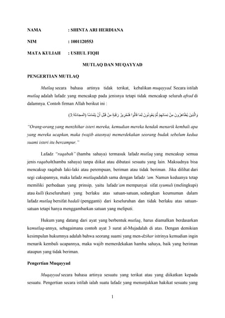 HUKUM LAFADZ MUTLAQ DAN MUQAYYAD | PPT