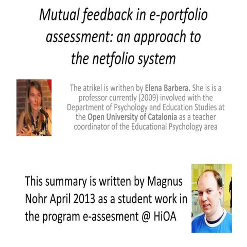 Mutual feedback in e portfolio assessment | PPTX