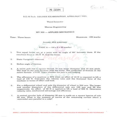 Ge 1151 engineering mechanics anna university november december 2005 ...