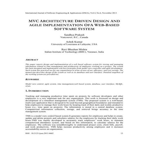 Mvc Architecture Driven Design And Agile Implementation Of A Web Based Software System Pdf
