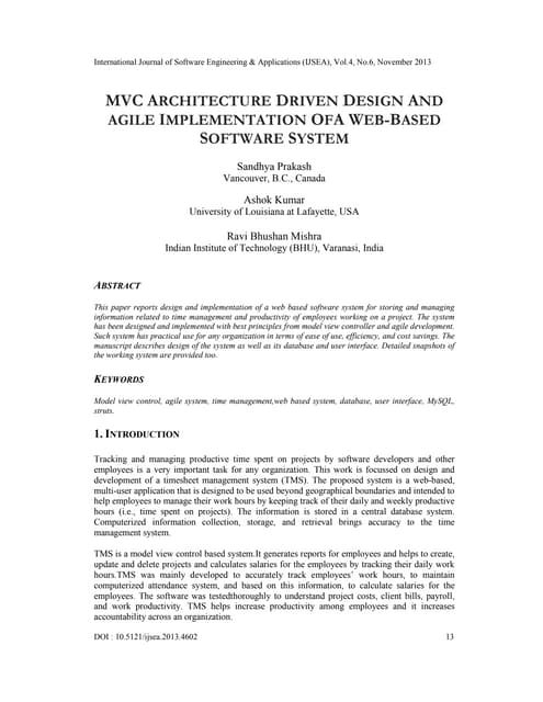 Mvc Architecture Driven Design And Agile Implementation Of A Web Based
