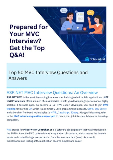 Mvc Interview Questions Pdf By Scholarhat Pdf