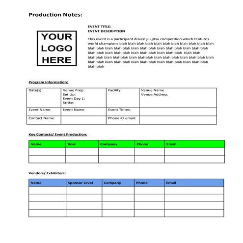 Production notes.template | PDF
