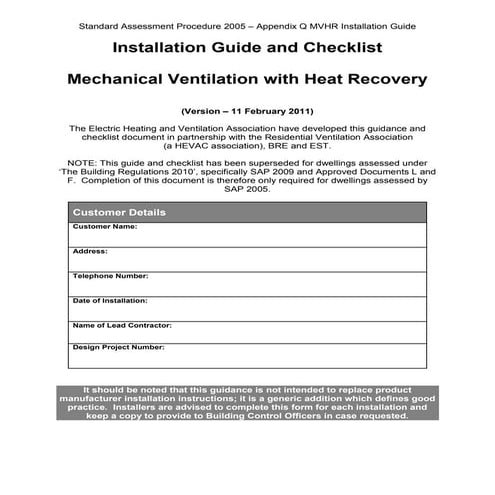 Mvhr installation guide_final_11_02_11 | PDF