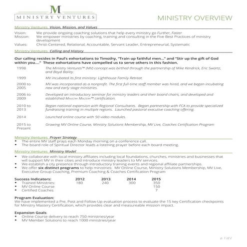 Get to Know Ministry Ventures - Our 2015 Ministry Overview | PDF