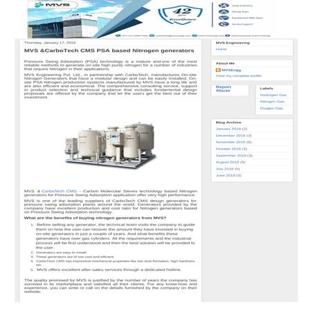 MVS &CarboTech CMS PSA based Nitrogen generators | PDF