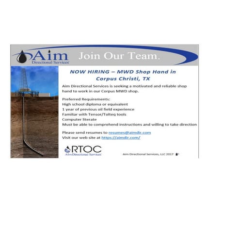 NOW HIRING - MWD Shop Hand | PDF