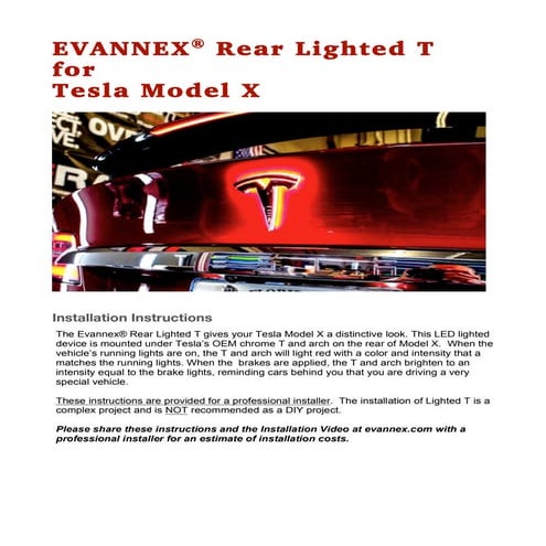 Tesla Model X Rear Lighted T Installation Guide | PDF