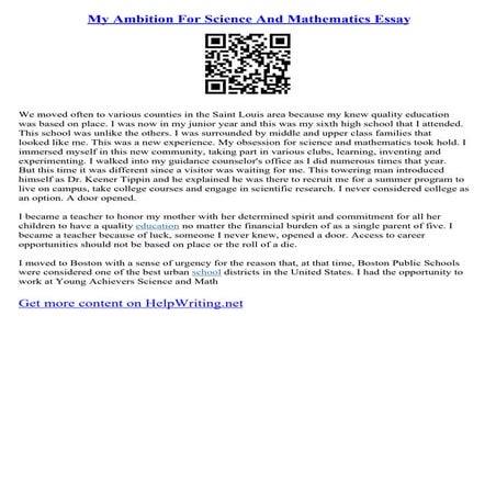 My Ambition For Science And Mathematics Essay | PDF