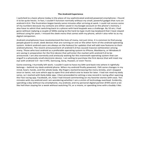 Android | DOCX | Operating Systems | Computer Software and Applications