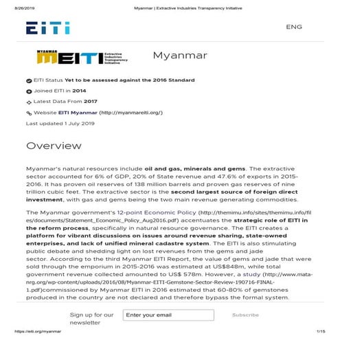 Myanmar EITI Annual Progress Report 2018-2019 | PDF