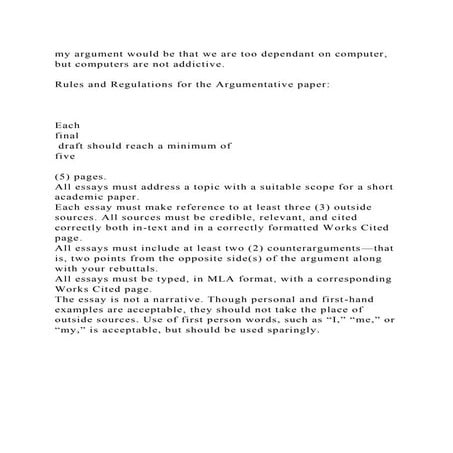 my argument would be that we are too dependant on computer, but comp.docx