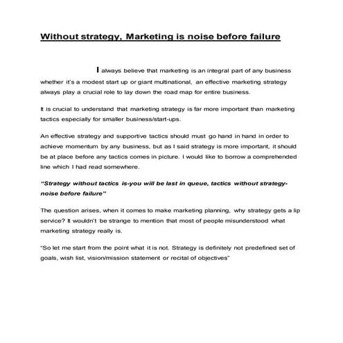 Without Strategy,Marketing is noise before failure | DOCX | Marketing ...