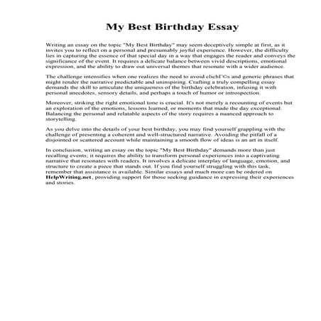 My Best Birthday Essay. Stonehill College | PDF | Birthday | Personal ...