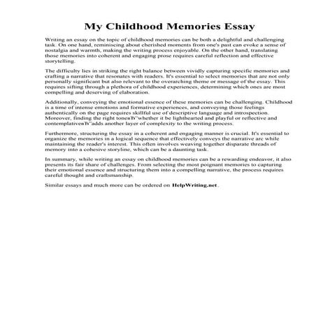 My Childhood Memories Essay. Childhood Memories - GCSE English - Marked ...