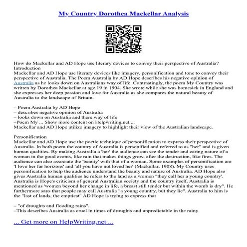 My Country Dorothea Mackellar Analysis | PDF
