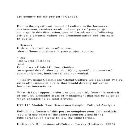 My country for my project is Canada. Due to the significant i.docx