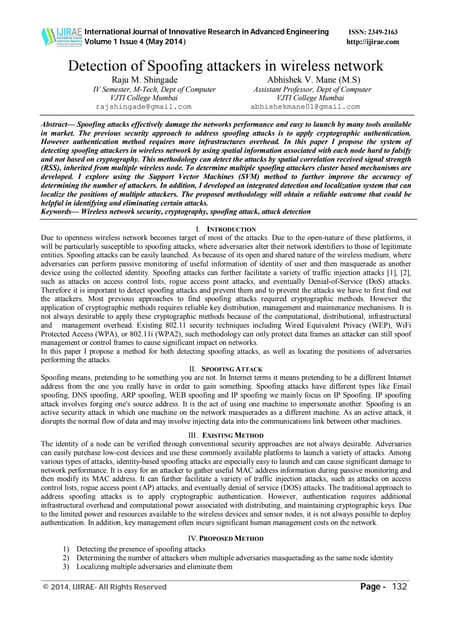 Detection Of Spoofing Attackers In Wireless Network Pdf