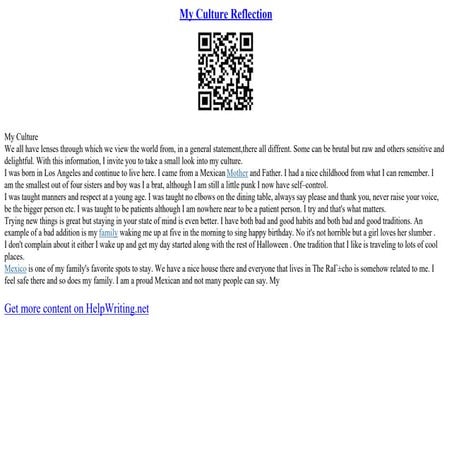My Culture Reflection | PDF