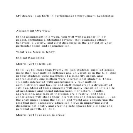 My degree is an EDD in Performance Improvement Leadership .docx