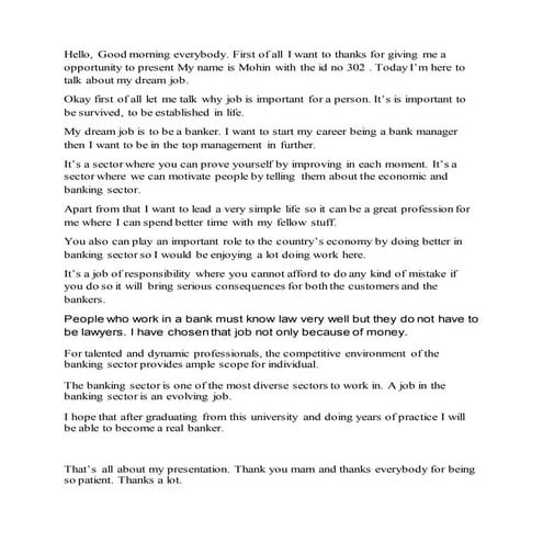 My dream job | DOCX | Consumer Banking | Personal Finance