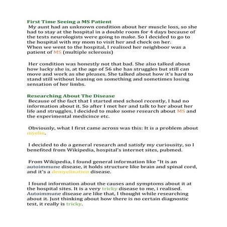 My Experience With MS/ A homework for the neurobiology course. | PDF