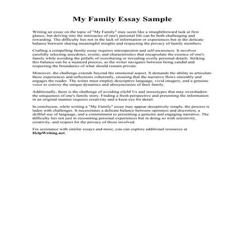 My Family Essay Sample. Tri-County Community College | PDF