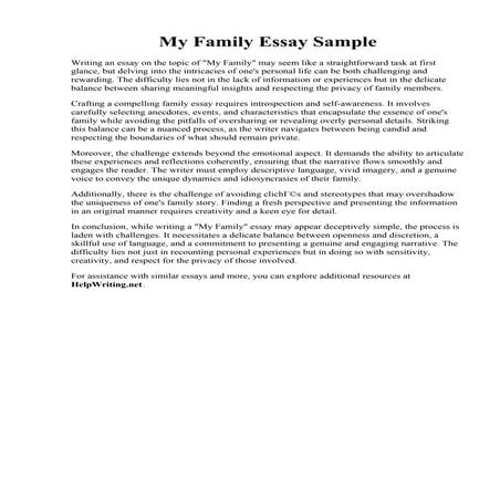 My Family Essay Sample. I Love My Family Because Essay | PDF