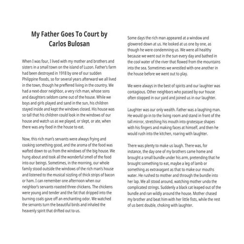 My Father Goes to Court by Carlos Bulosan | PPTX