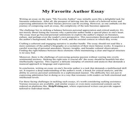 My Favorite Author Essay. University of North Texas at Dallas | PDF