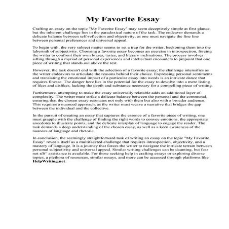 My Favorite Essay. Remarkable My Favorite Place Essay Thatsnotus | PDF