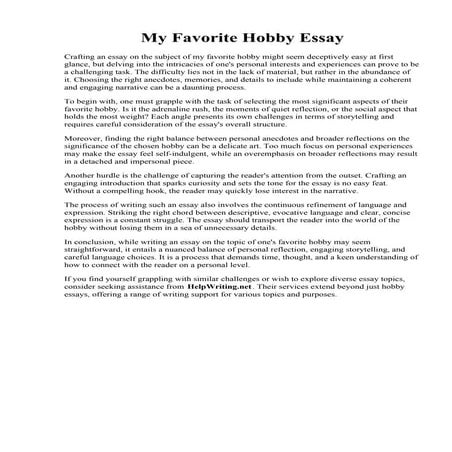 My Favorite Hobby Essay | PDF