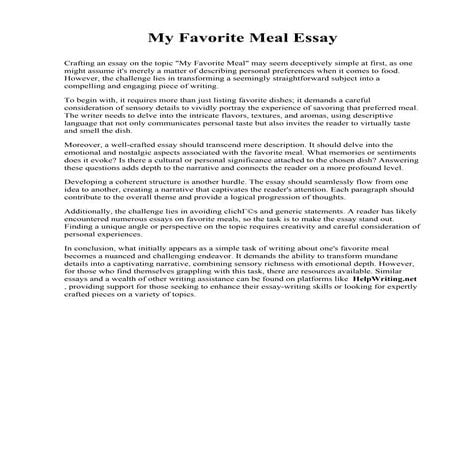 My Favorite Meal Essay. Bristol Community College | PDF
