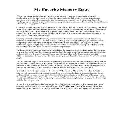 My Favorite Memory Essay. College of the Redwoods | PDF