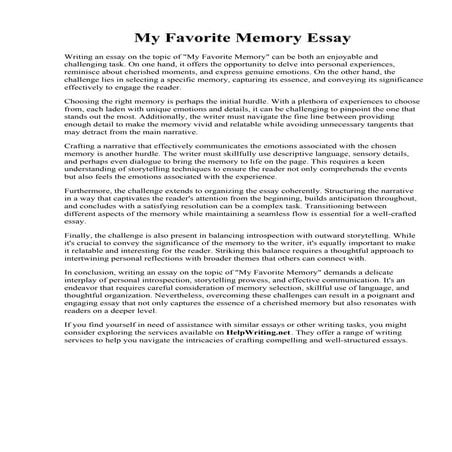 My Favorite Memory Essay. My Childhood Memories Essay Essay on My ...