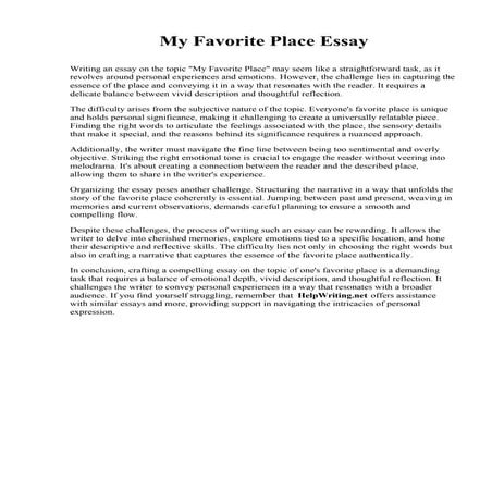 My Favorite Place Essay. Stephens College | PDF